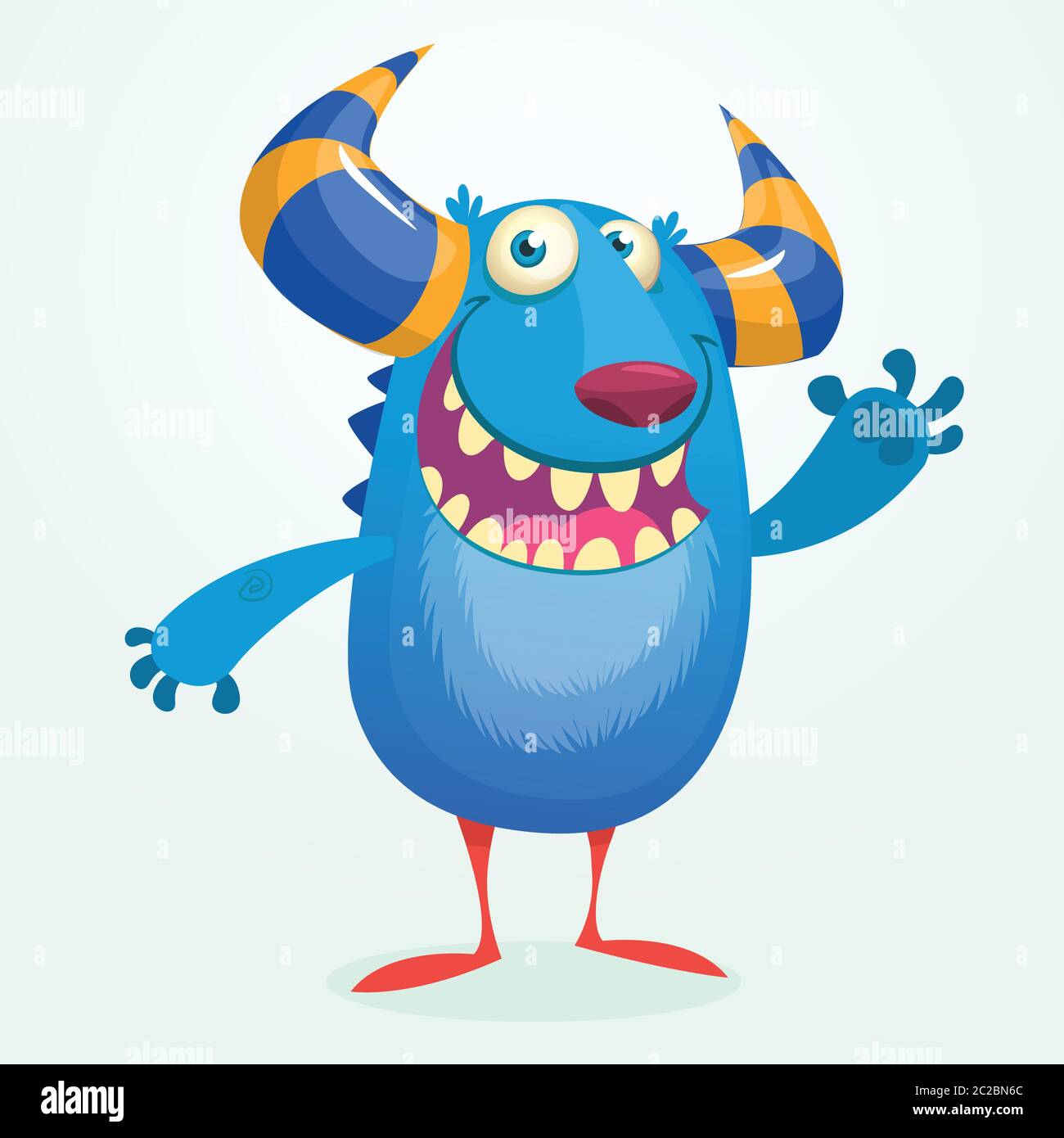 Angry cartoon monster. Halloween vector blue and horned monster Stock ...