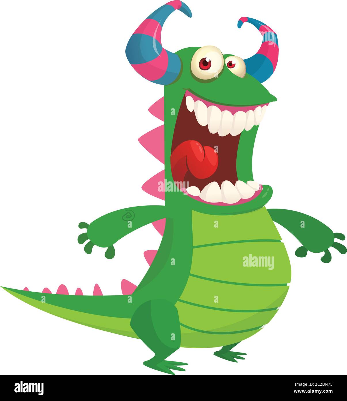 Cute Cartoon Green Monster Vector Illustration For Halloween Stock