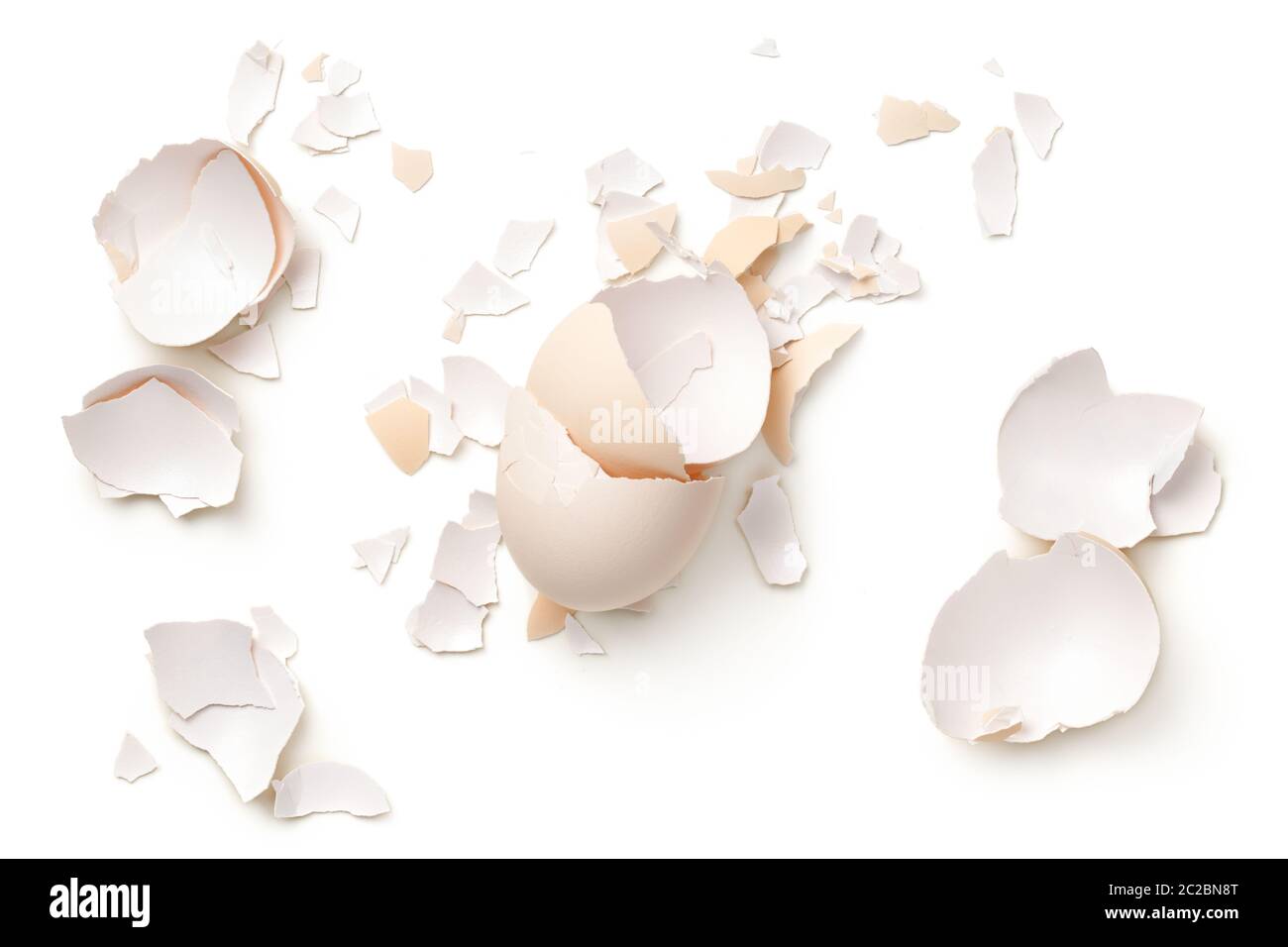 Egg shells isolated on white background. Top view, flat lay Stock Photo ...
