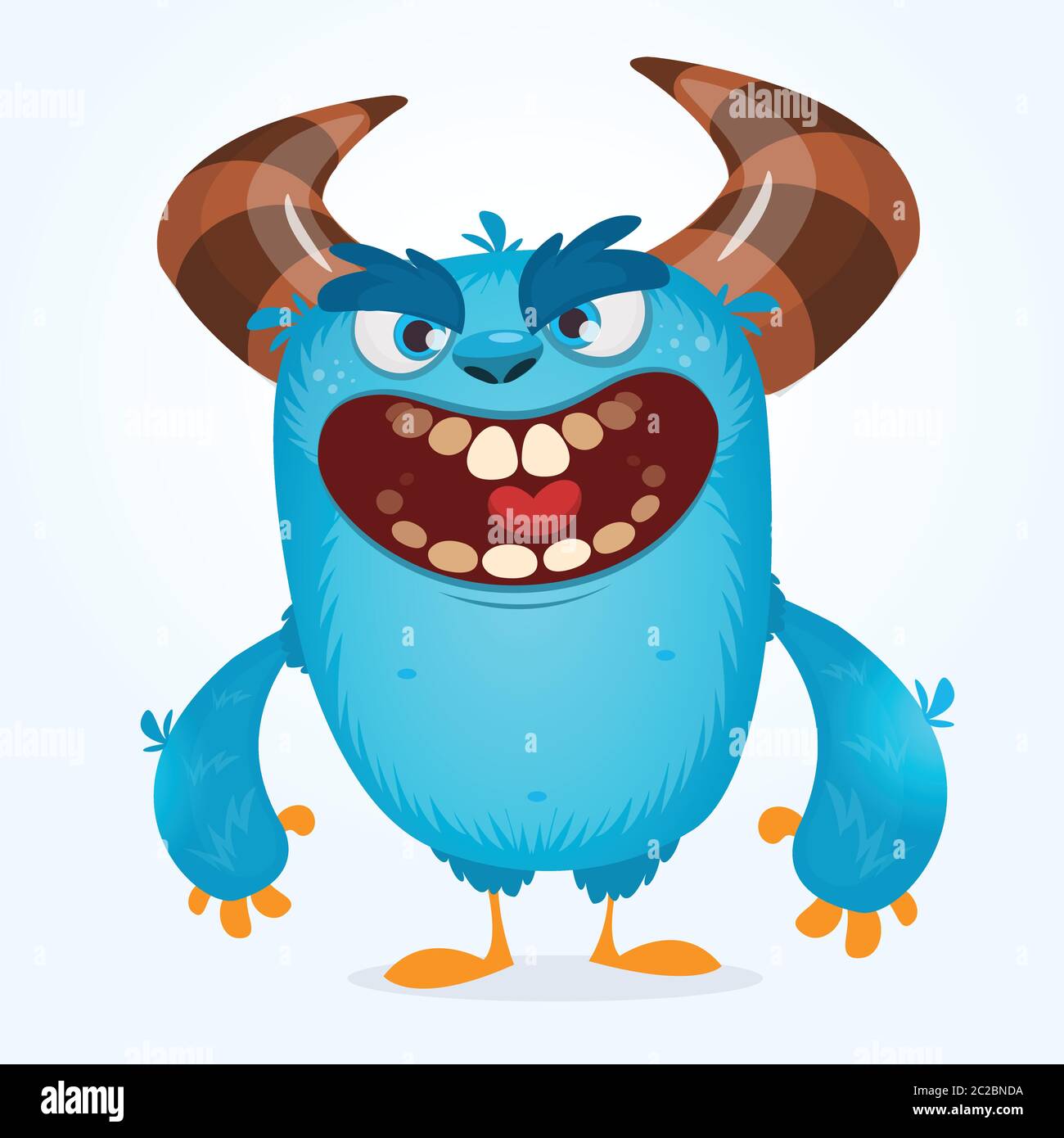Cute furry blue monster. Vector bigfoot or troll character mascot ...