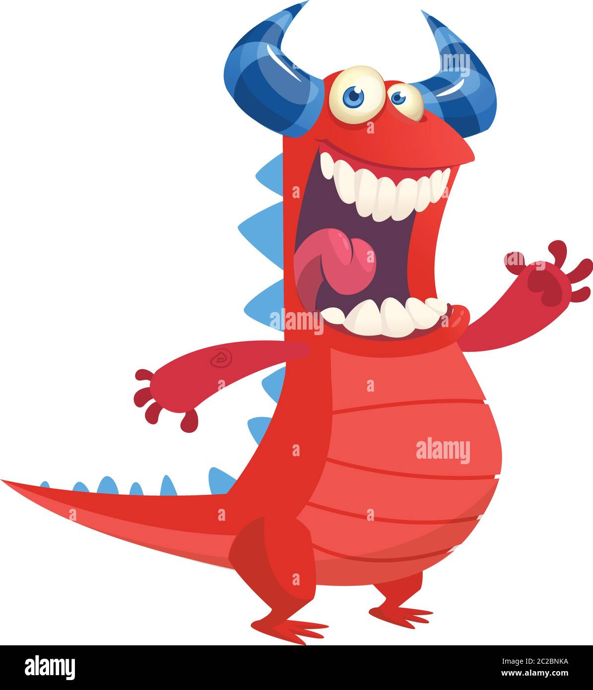 Angry cute cartoon red monster dragon laughing. Vector illustration of ...