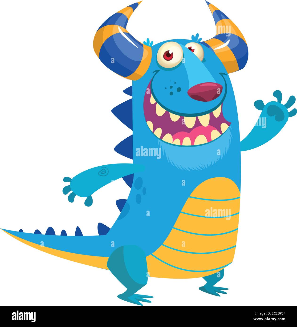 Happy cartoon blue monster mascot. Halloween vector illustration ...