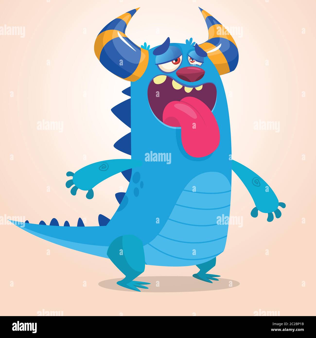 Pleased cartoon monster. Vector illustration of blue monster mascot ...