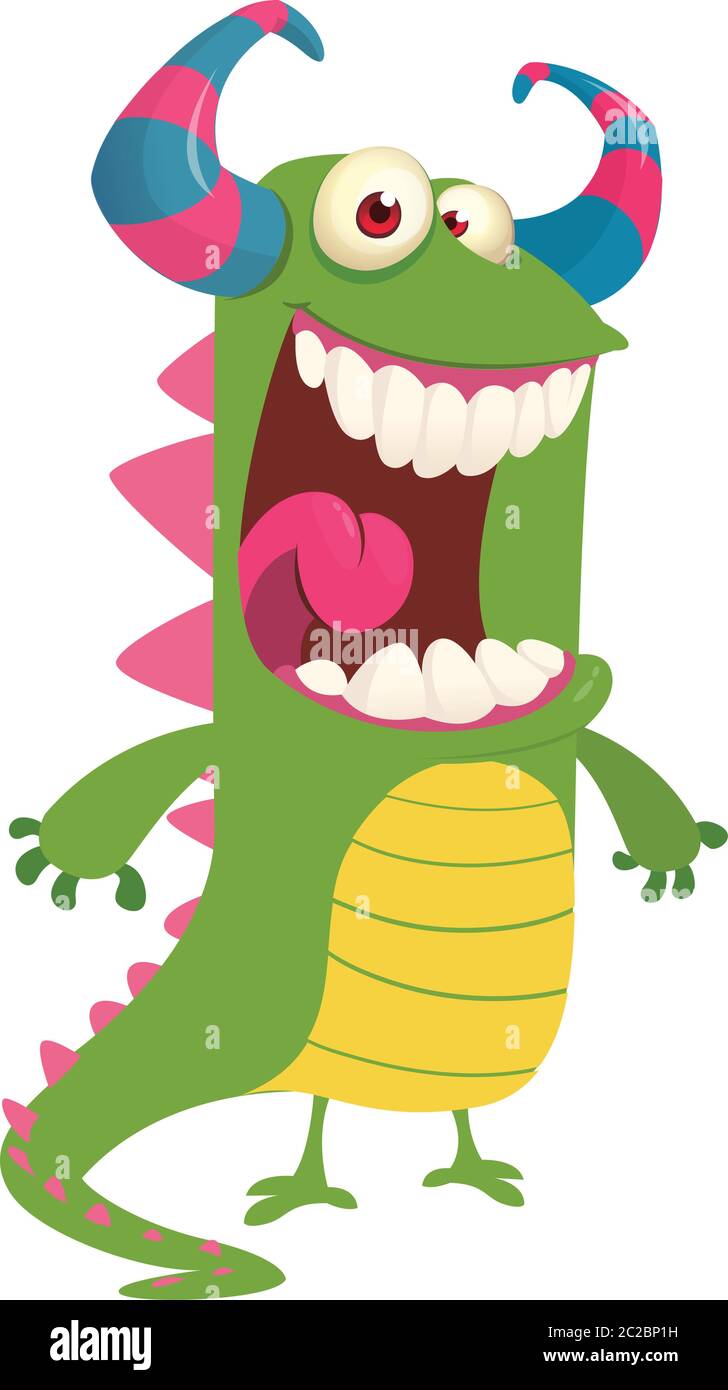 Cute cartoon green monster icon. Vector illustration Stock Vector Image ...