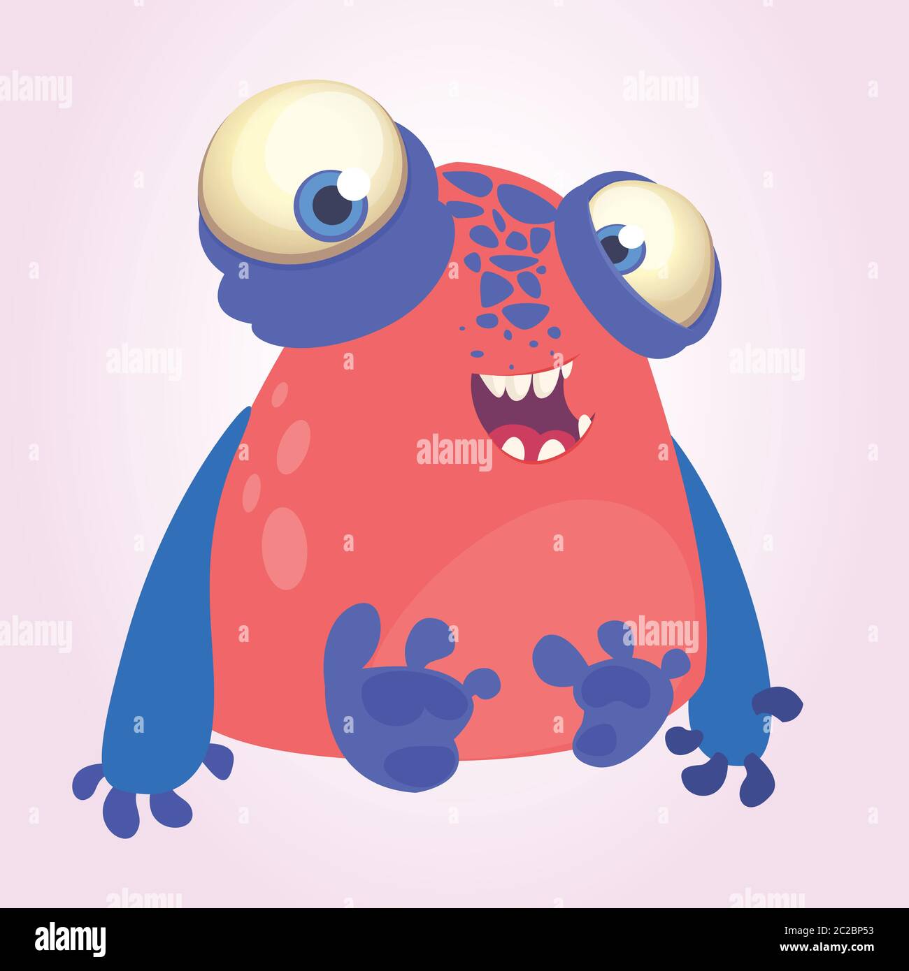 Goofy red monster with blue hands cartoon. Vector illustration Stock ...