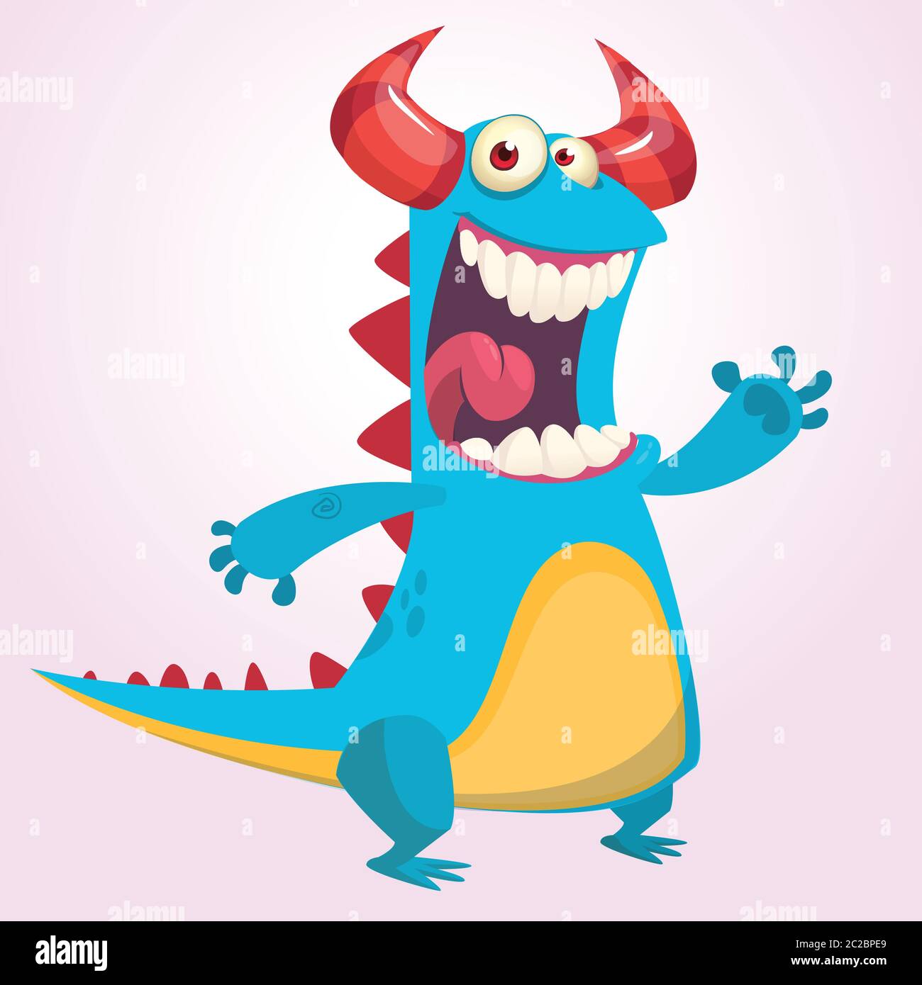 Happy cartoon blue monster mascot. Halloween vector illustration ...