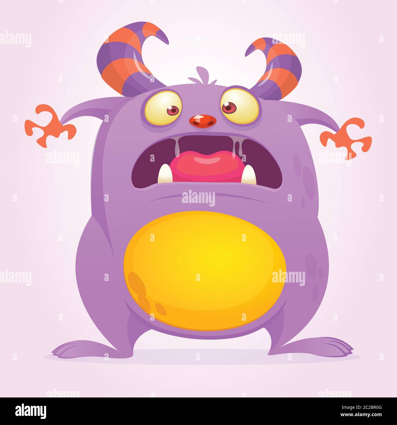 Surprised cute cartoon monster. Halloween vector illustration of violet ...