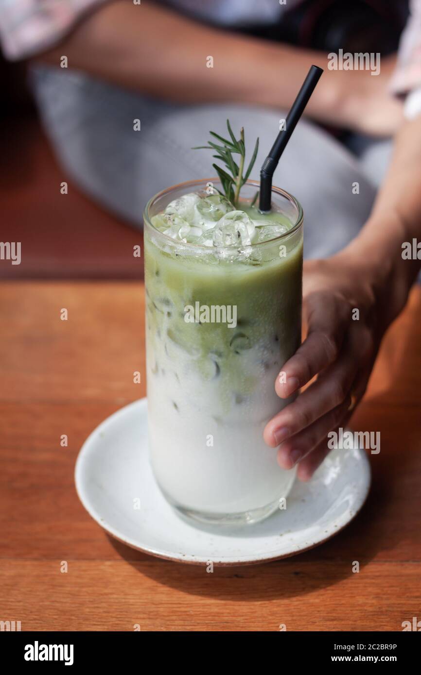 Iced matcha green tea latte, stock photo Stock Photo - Alamy