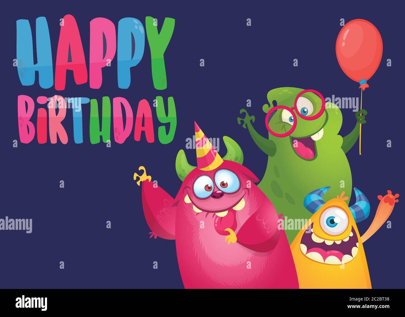 Cartoon monsters birthday illustration. Vector design for birthday ...