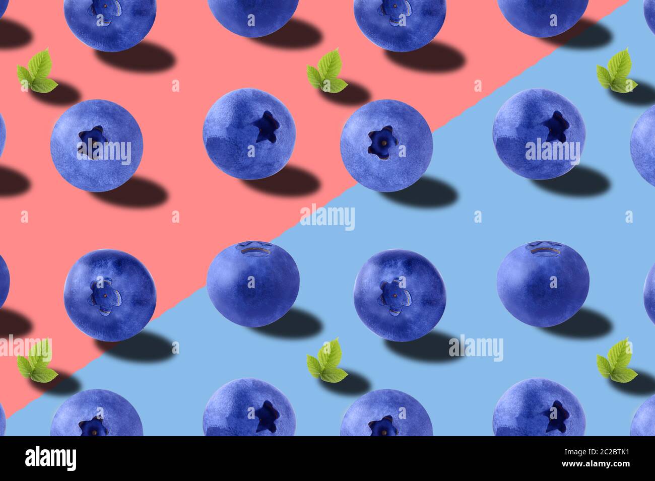 Fruit pattern. Blueberries texture on blue pastel and coral background ...