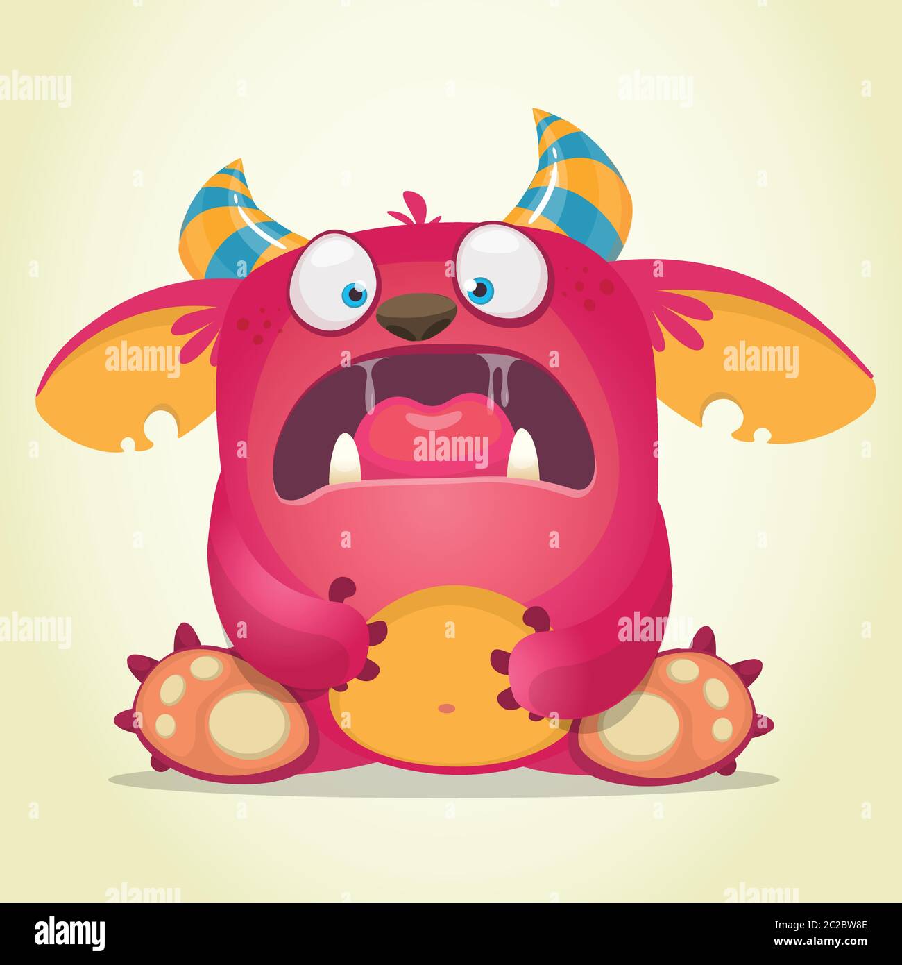Scared cartoon pink monster. Vector character illustration Stock Vector ...
