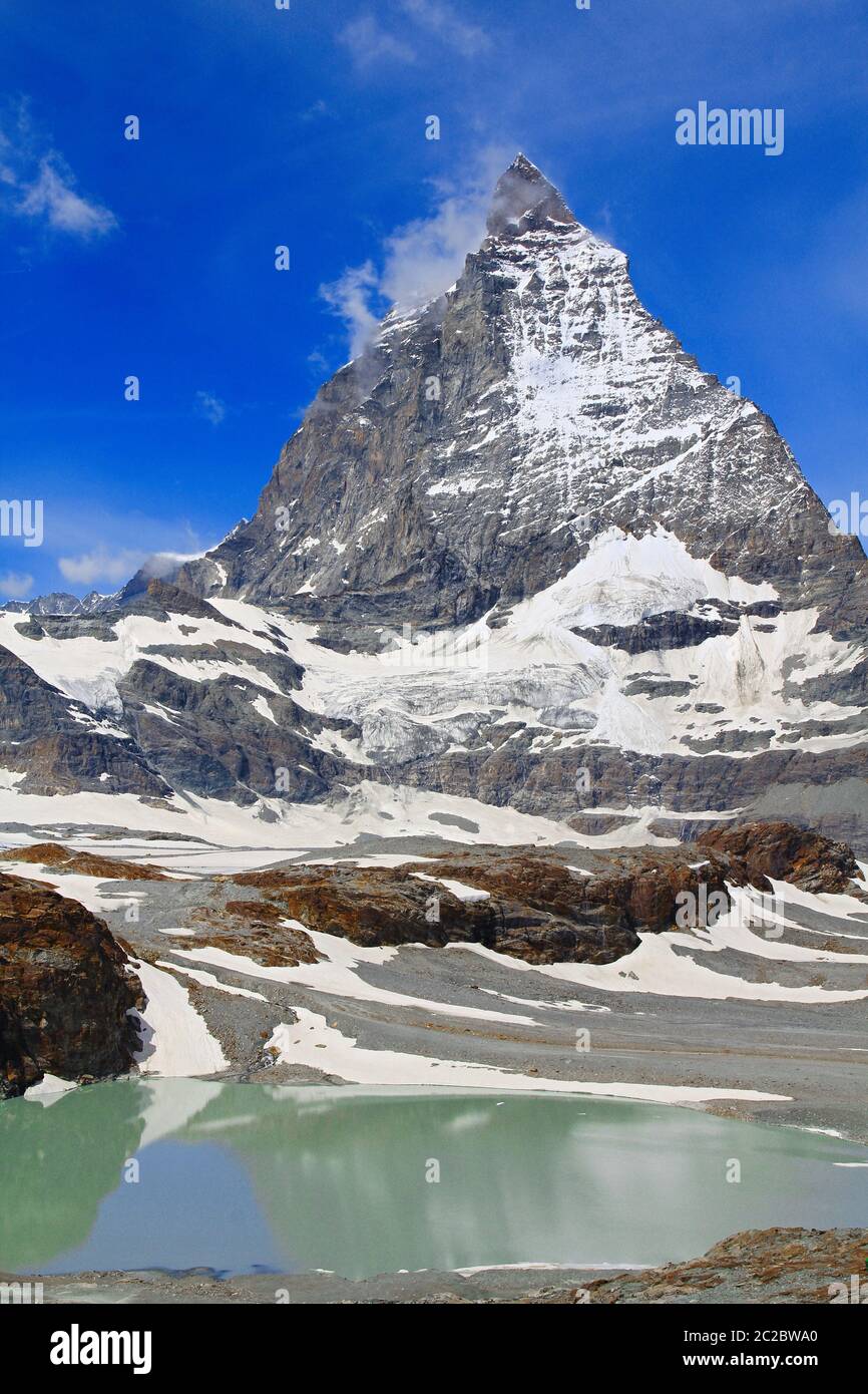 Mount Matterhorn. The height of the peak is 4478 meters. View from the ...