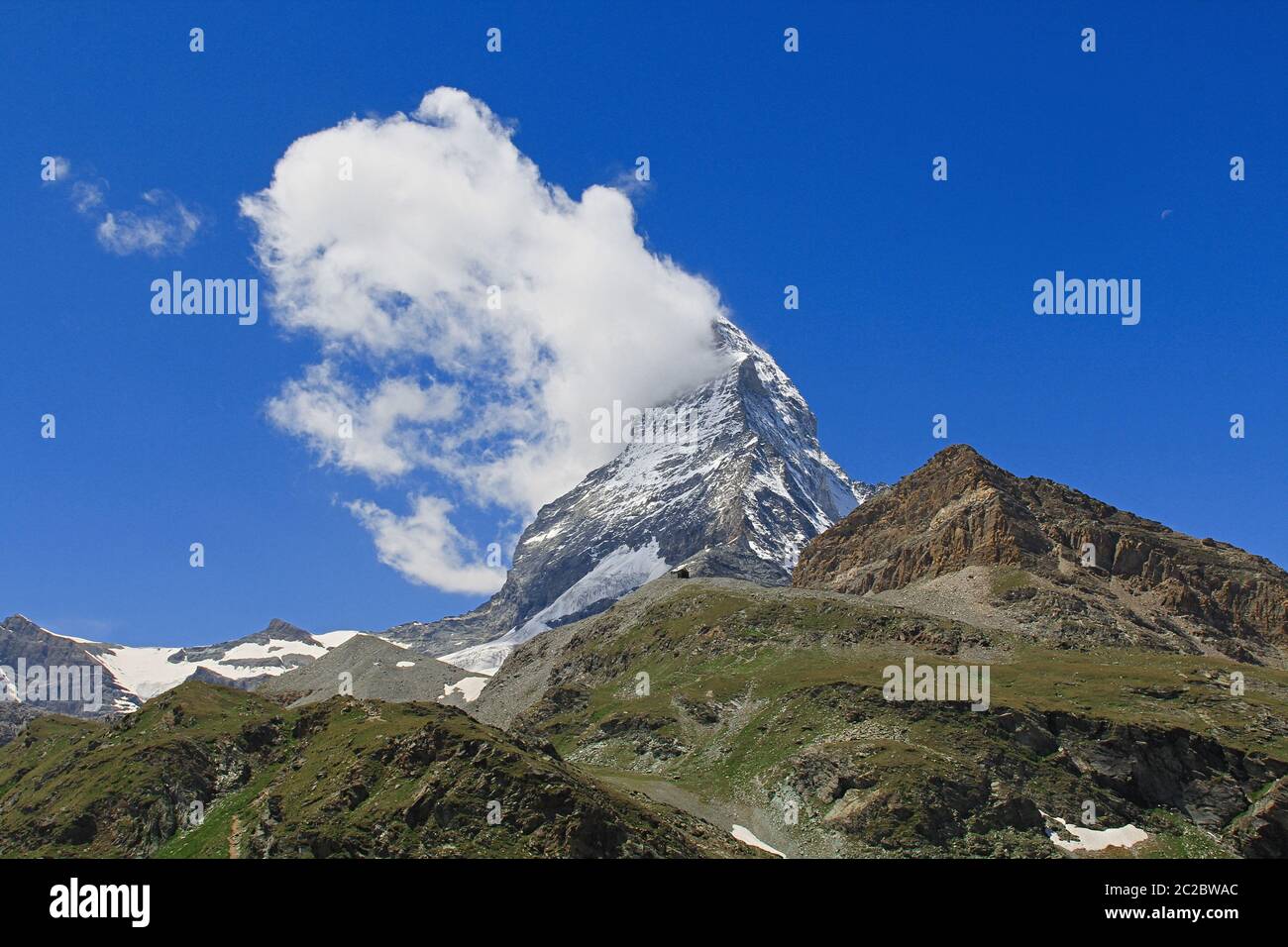 Mount Matterhorn. The height of the peak is 4478 meters. View from the ...