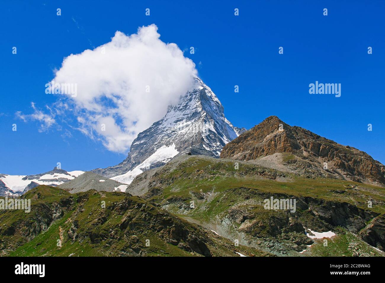 Mount Matterhorn. The height of the peak is 4478 meters. View from the ...