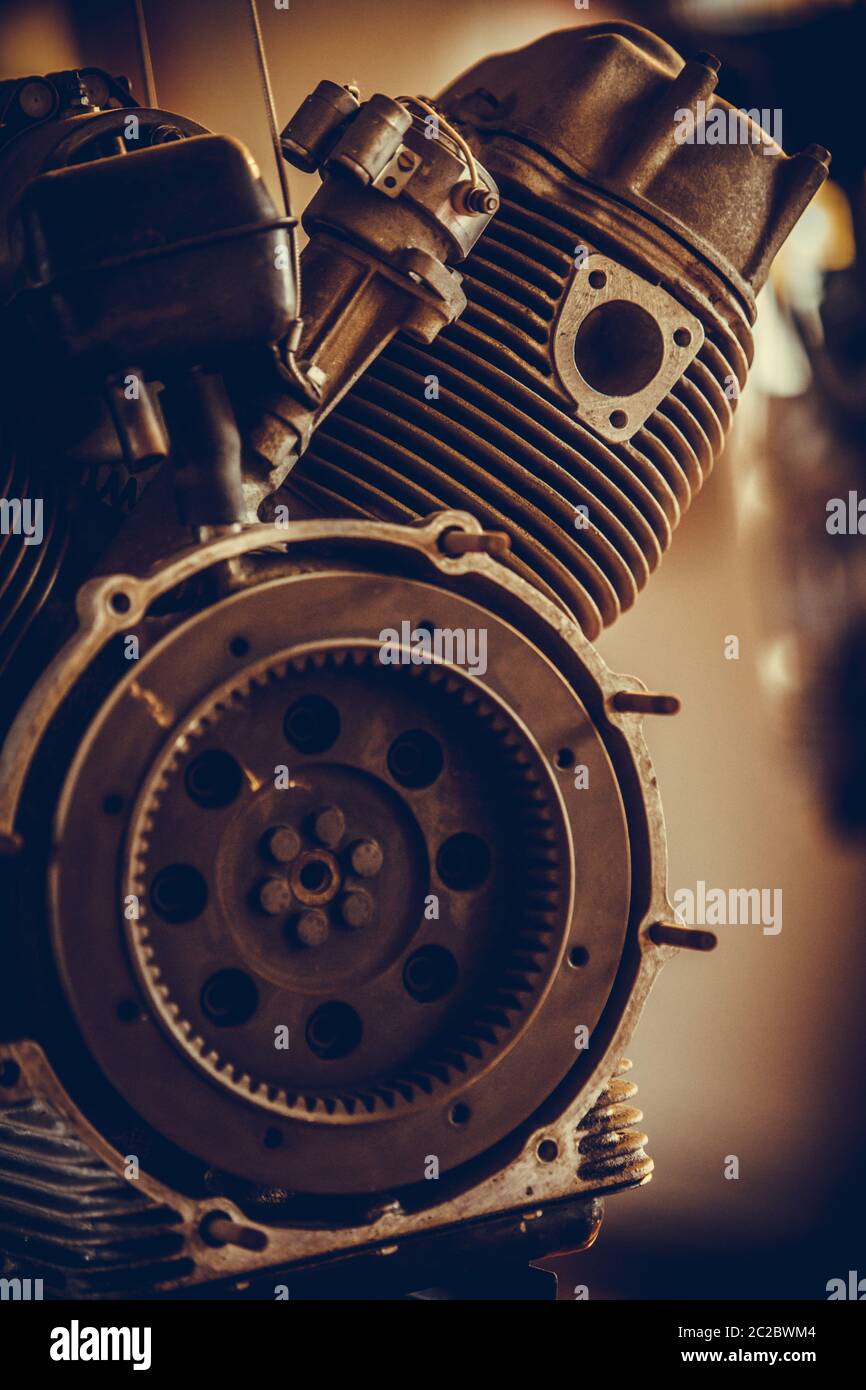 Close up of a opened vintage motorcycle engine Stock Photo - Alamy