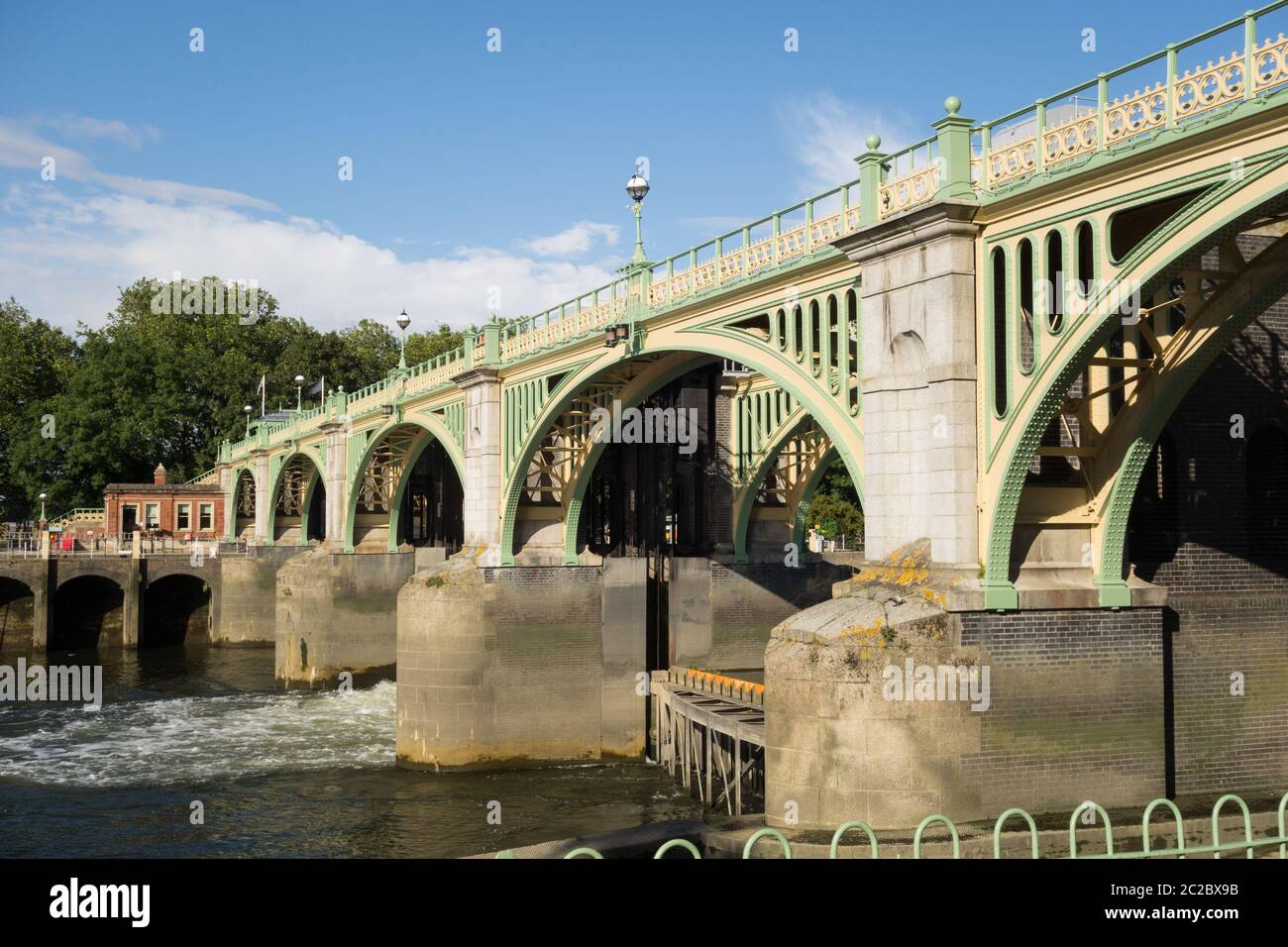Closeup of Richmond Lock and footbridge on the River Thames in London ...