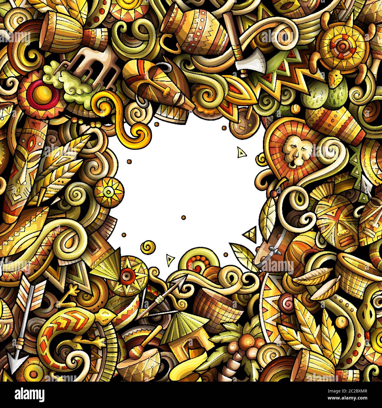 Cartoon doodles Africa illustration. Bright colors african culture ...