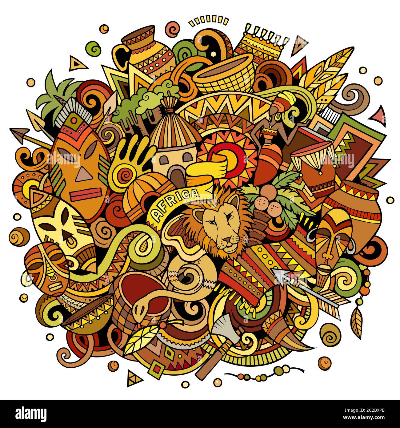 Africa hand drawn cartoon doodles illustration. Funny travel design ...