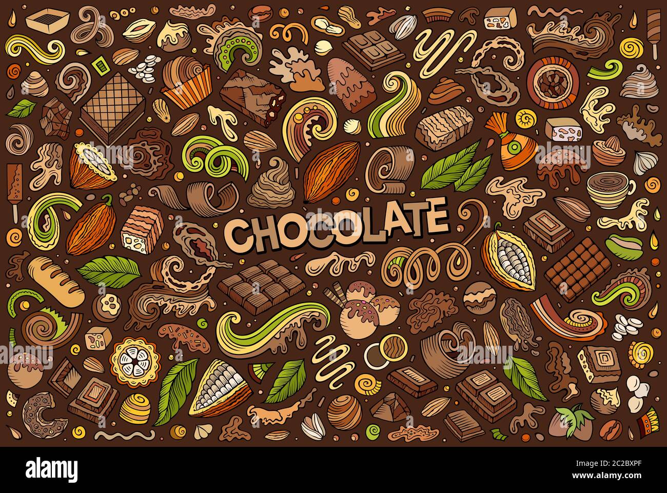 Vector doodle cartoon set of Chocolate theme items, objects and symbols ...