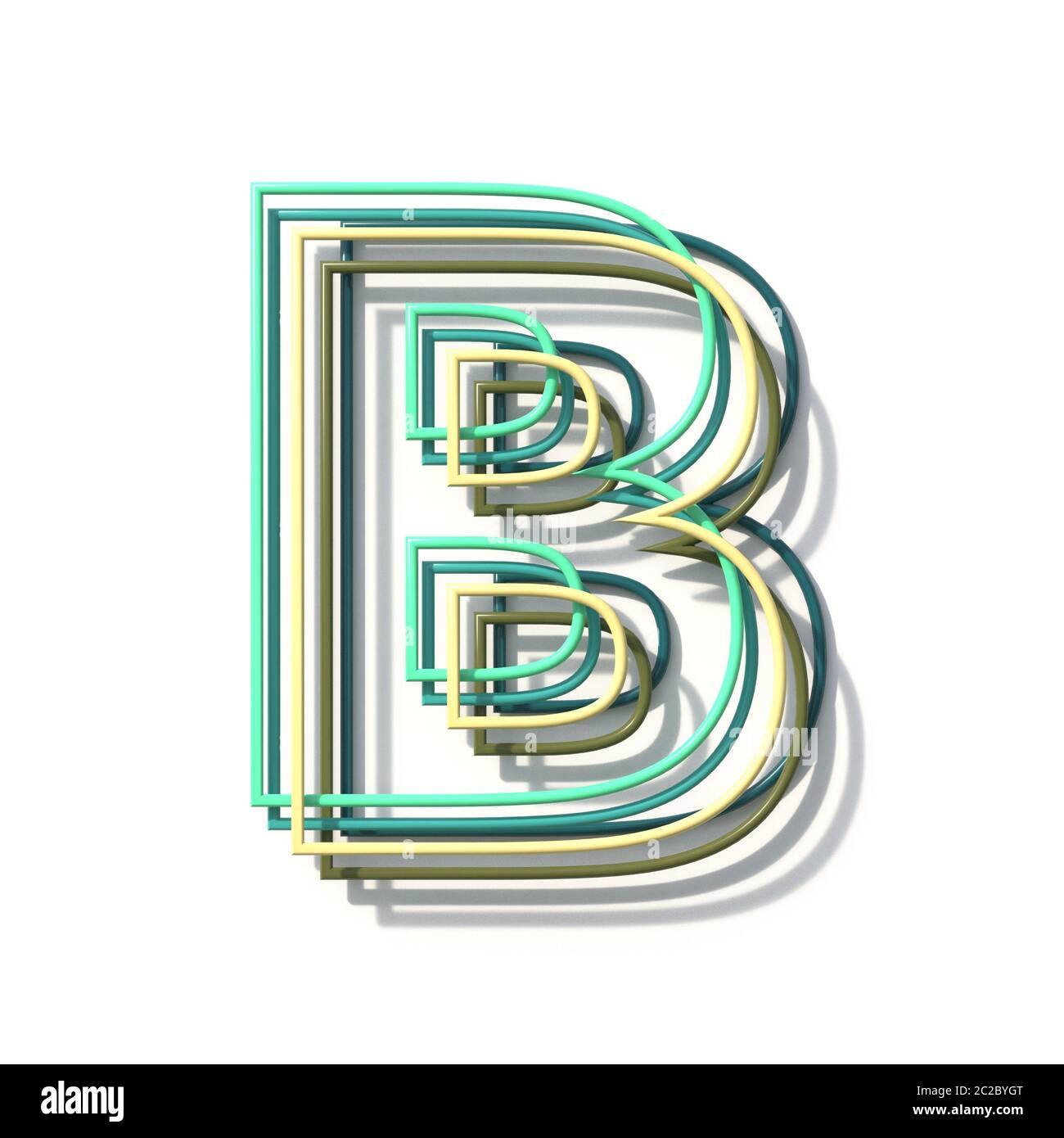 Three colors line font Letter B 3D rendering illustration isolated on ...
