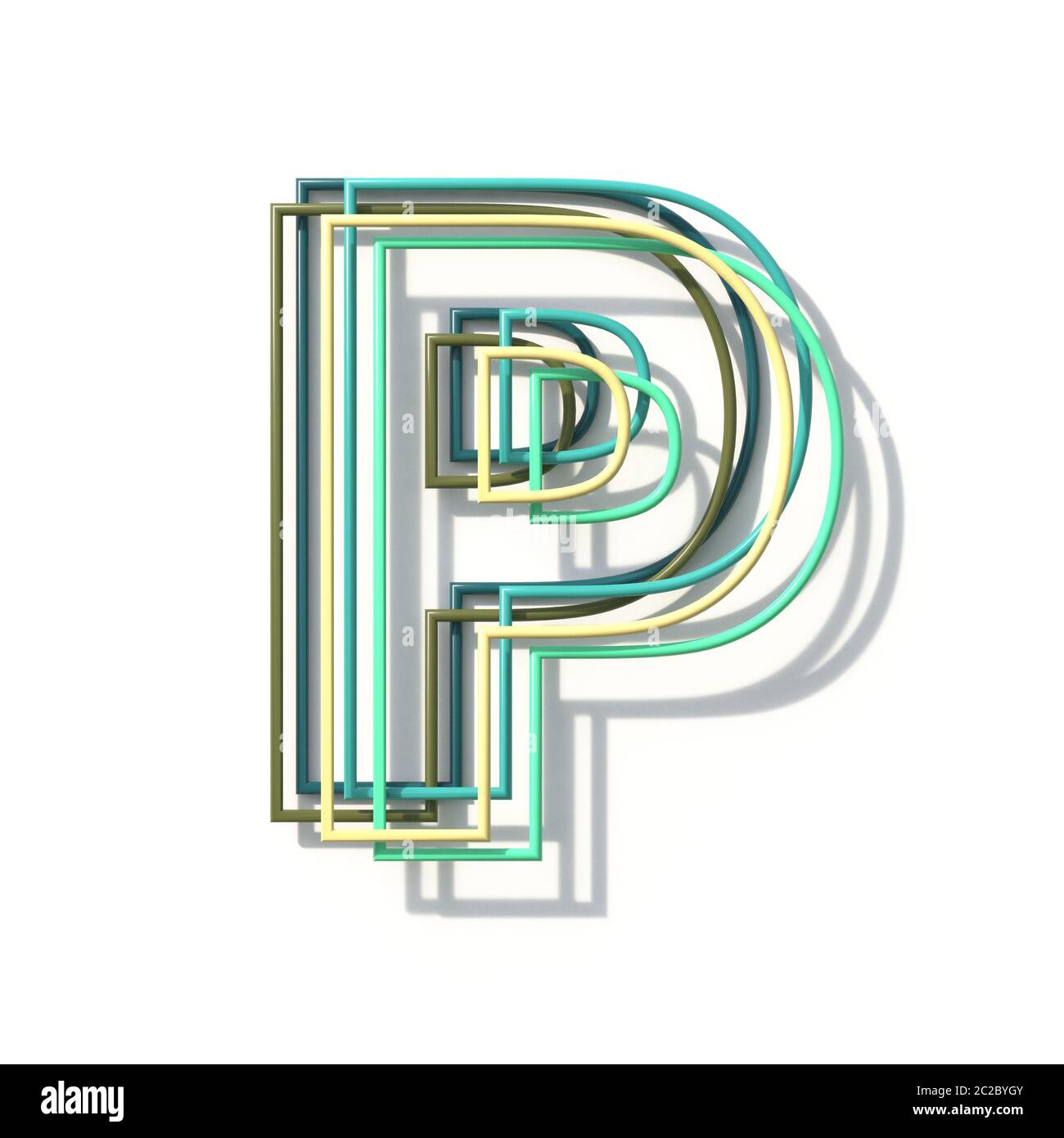Three colors line font Letter P 3D rendering illustration isolated on ...