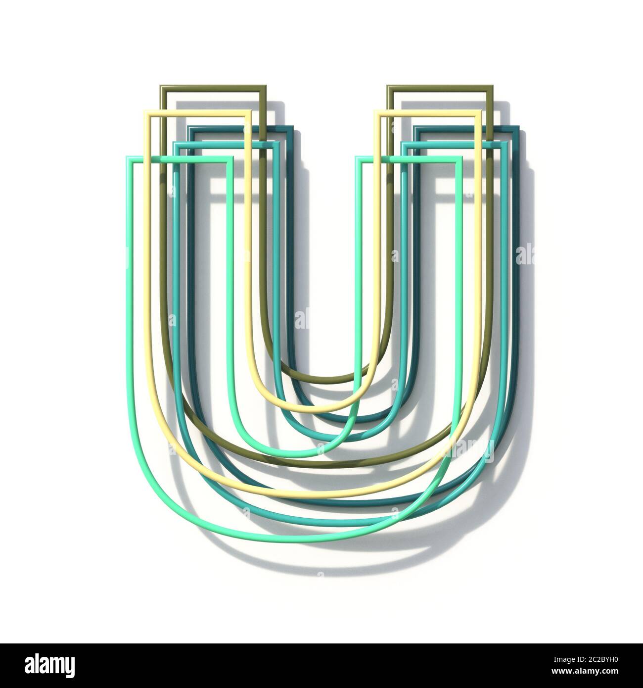 Three colors line font Letter U 3D rendering illustration isolated on ...