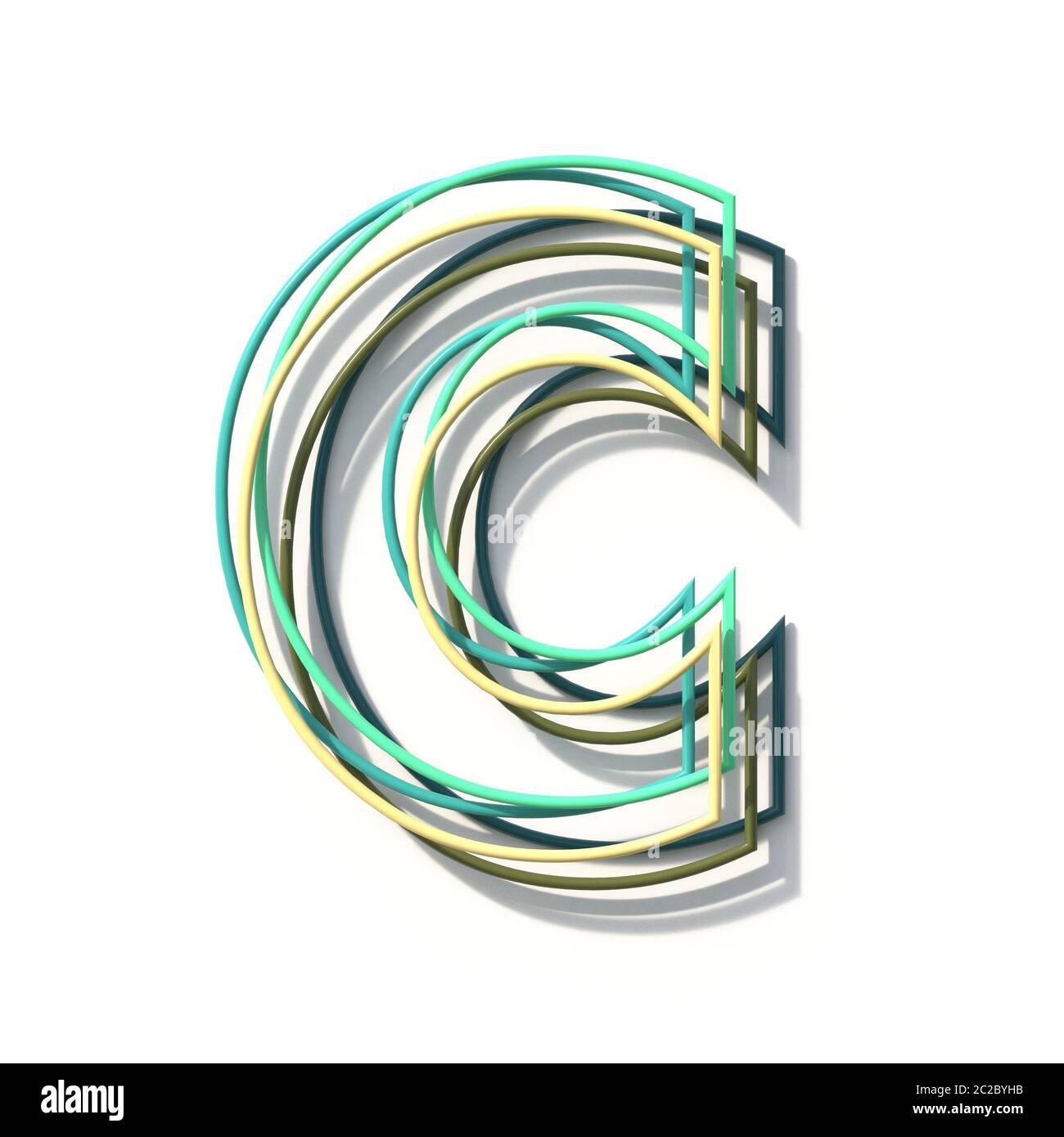 Three colors line font Letter C 3D rendering illustration isolated on ...