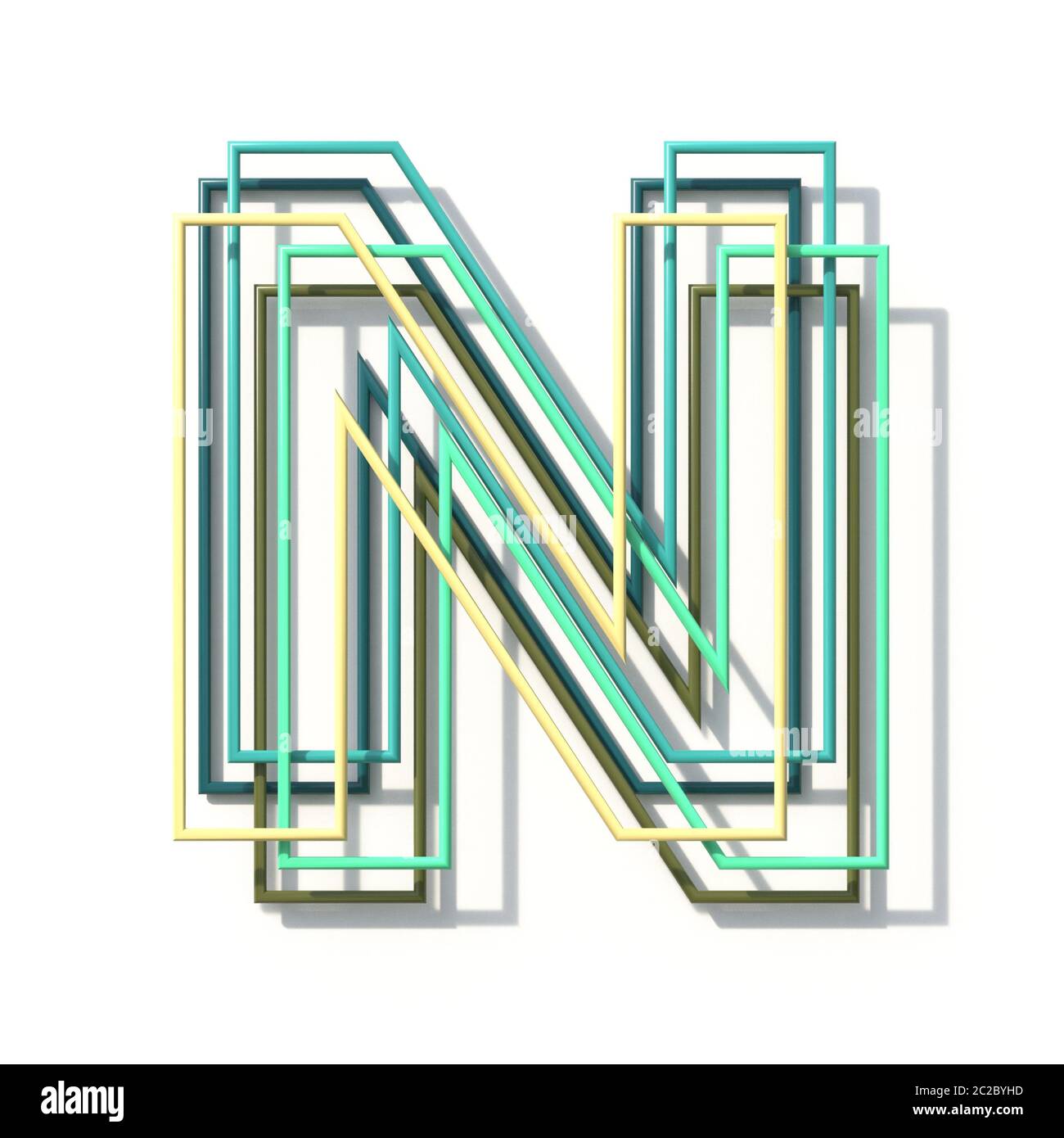 Three colors line font Letter N 3D rendering illustration isolated on ...