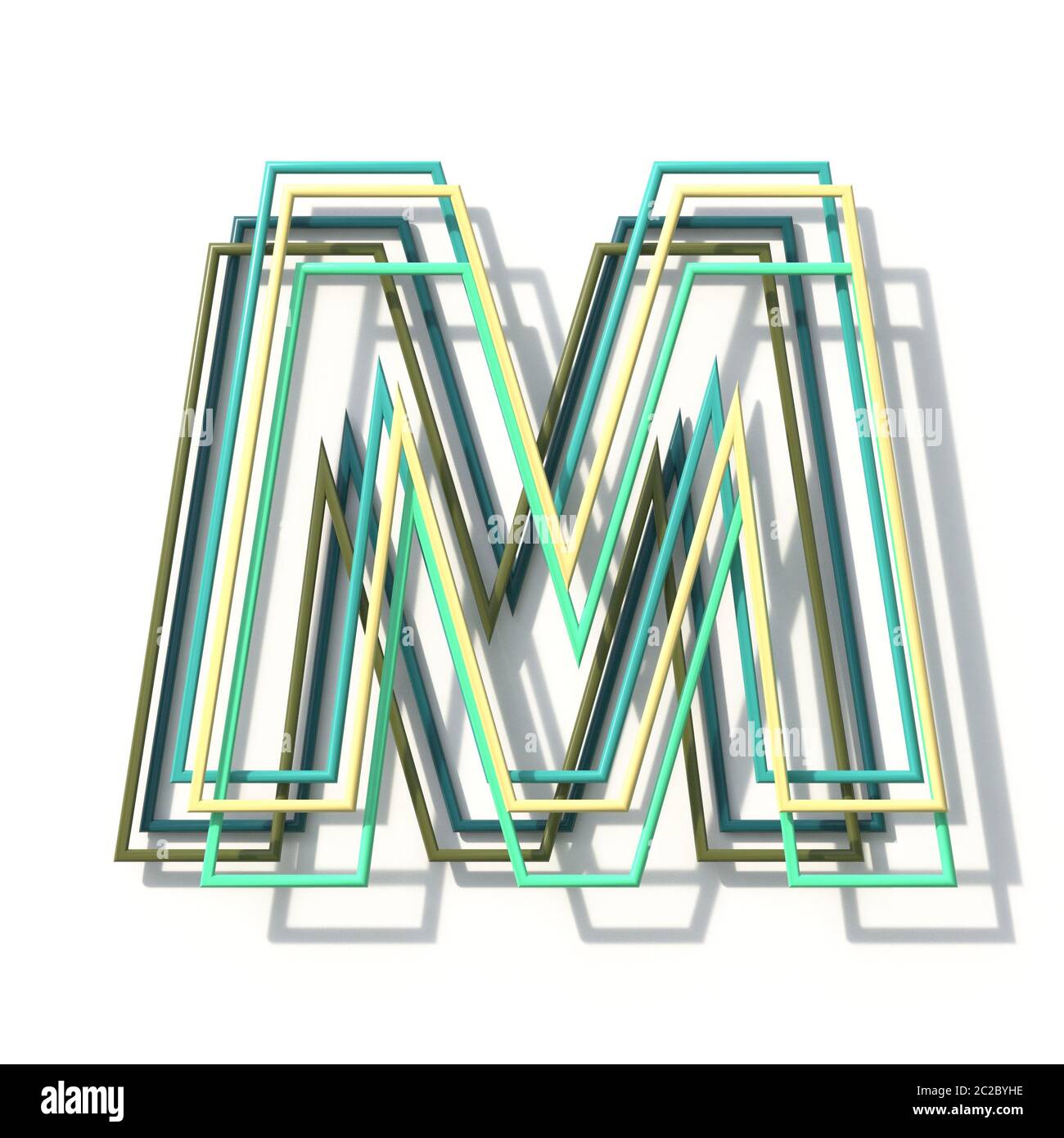 Three colors line font Letter M 3D rendering illustration isolated on ...