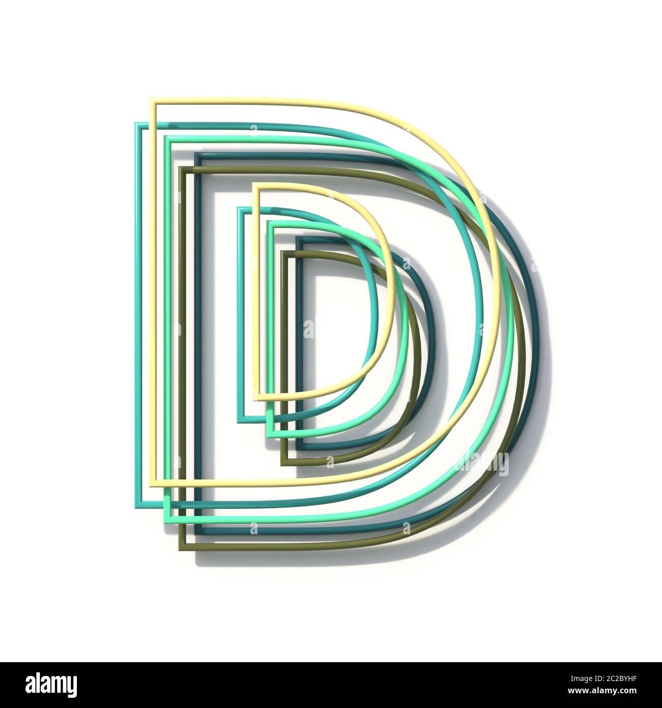 Three colors line font Letter D 3D rendering illustration isolated on ...