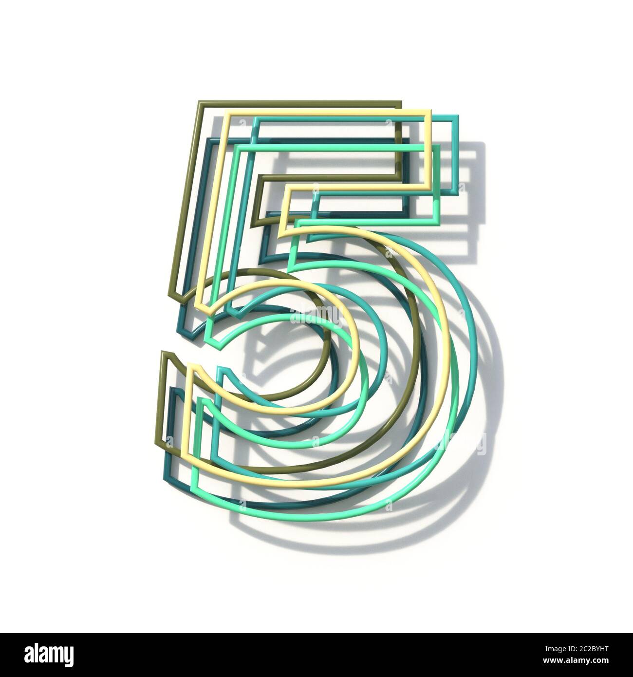 Three colors line font Number 5 FIVE 3D rendering illustration isolated ...