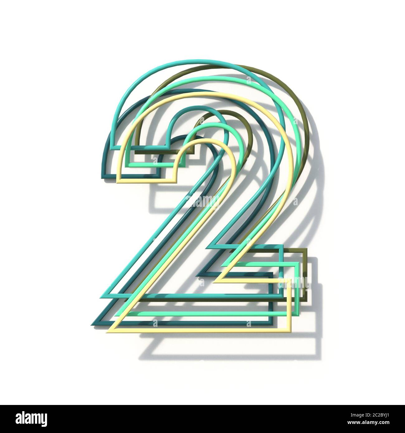 Three colors line font Number 2 TWO 3D rendering illustration isolated ...