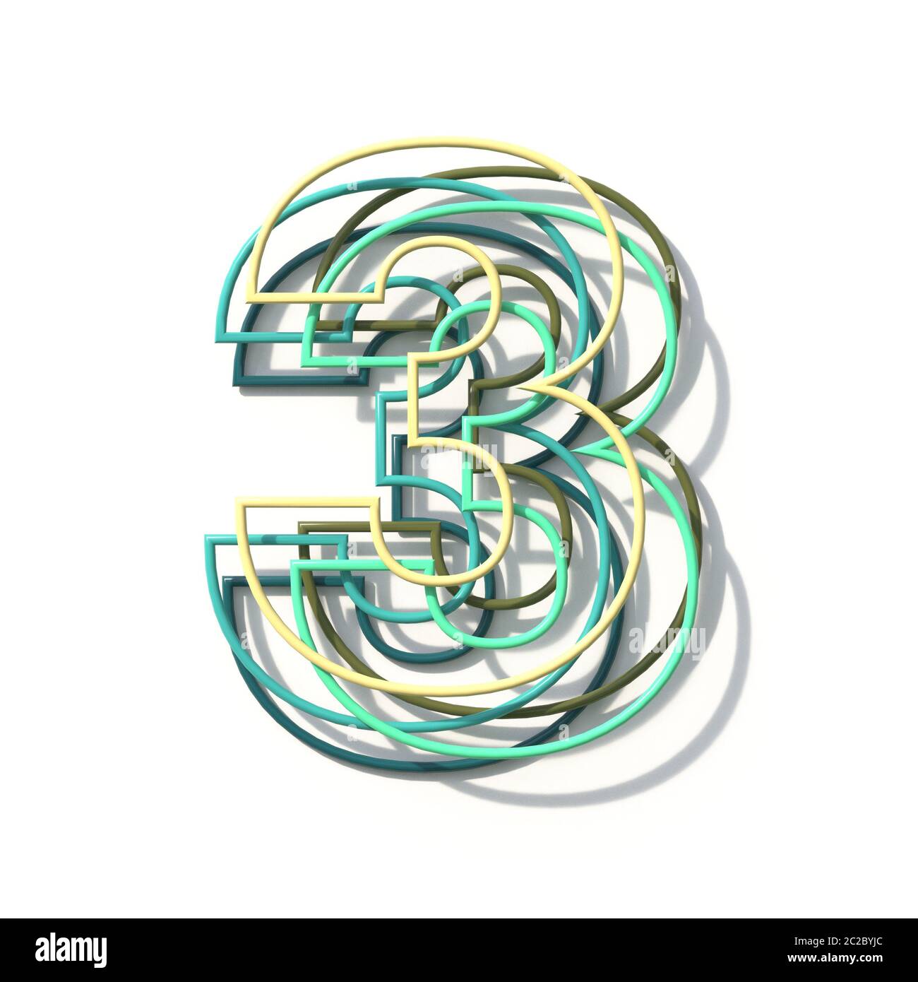 Three colors line font Number 3 THREE 3D rendering illustration ...