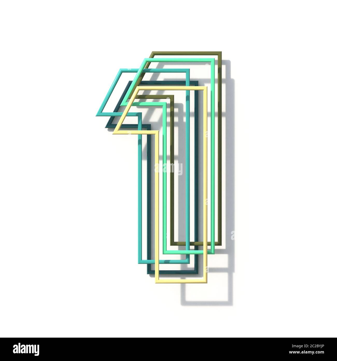 Three colors line font Number 1 ONE 3D rendering illustration isolated ...