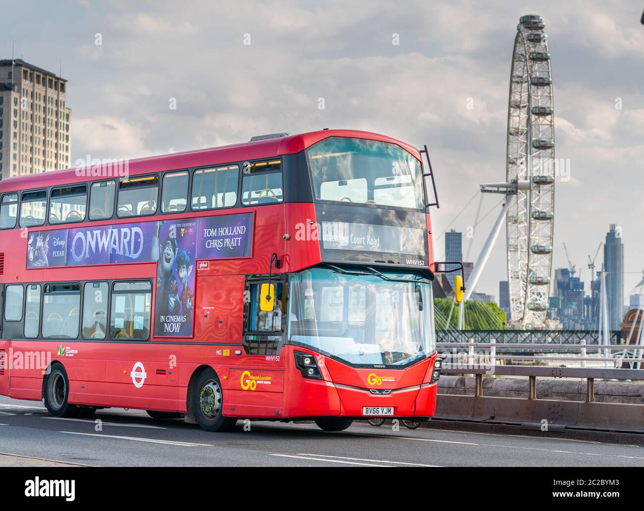 LONDON, ENGLAND - MAY 27, 2020: Closeup view of a red London Double ...