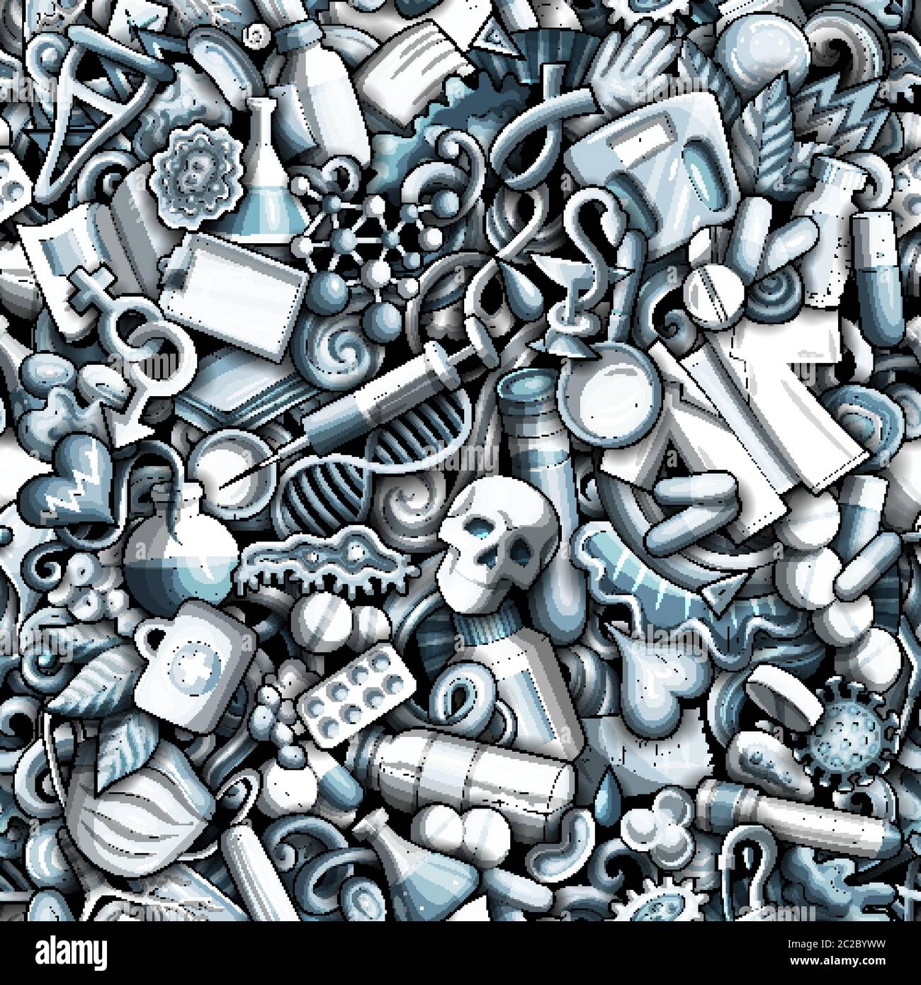 Cartoon cute doodles hand drawn Medicine seamless pattern Stock Vector ...