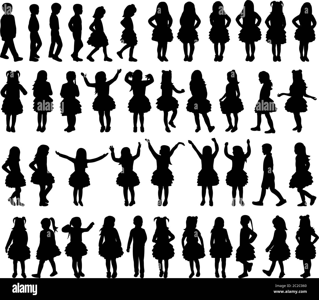 vector, on white background, child silhouette, set, collection Stock ...
