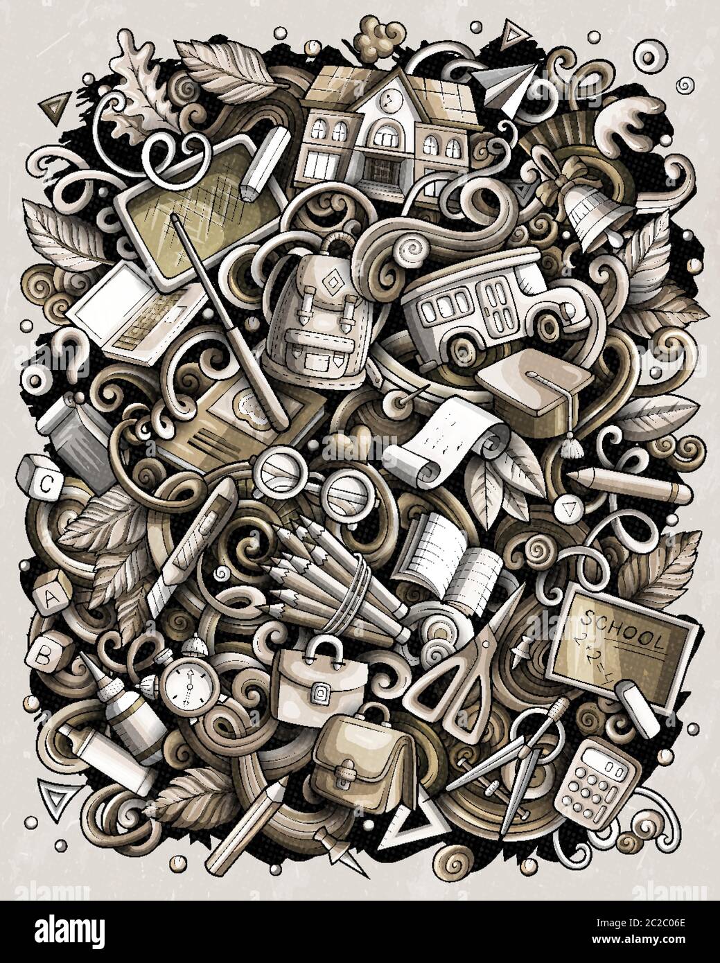 Cartoon vector doodles School illustration. Toned funny picture Stock ...