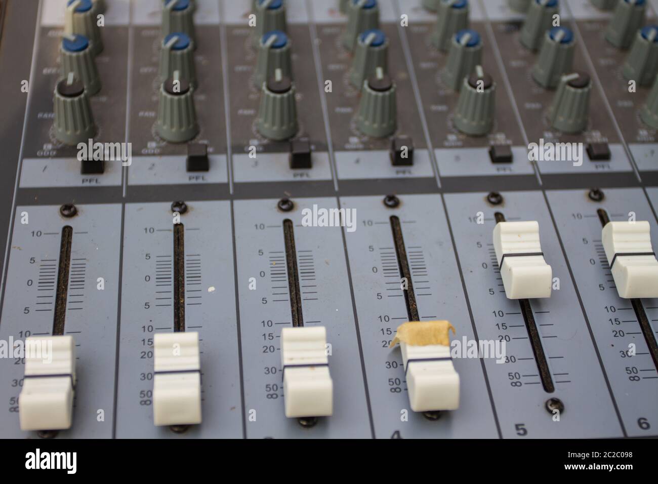 closeup buttons equipment for sound mixer control Stock Photo - Alamy