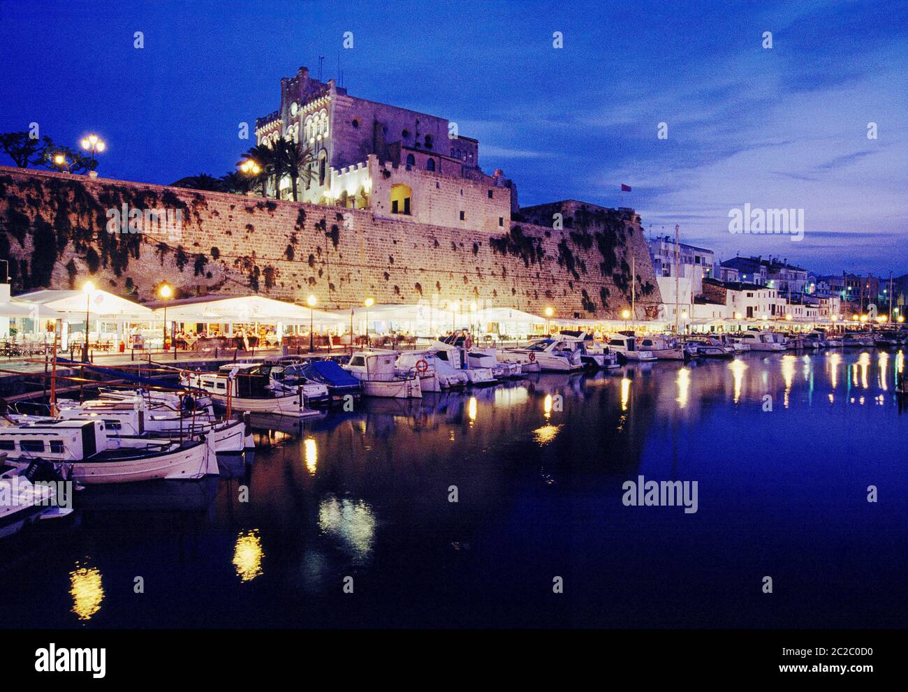 Overview, night view. Ciudadela, Menorca island, Balearic Islands ...