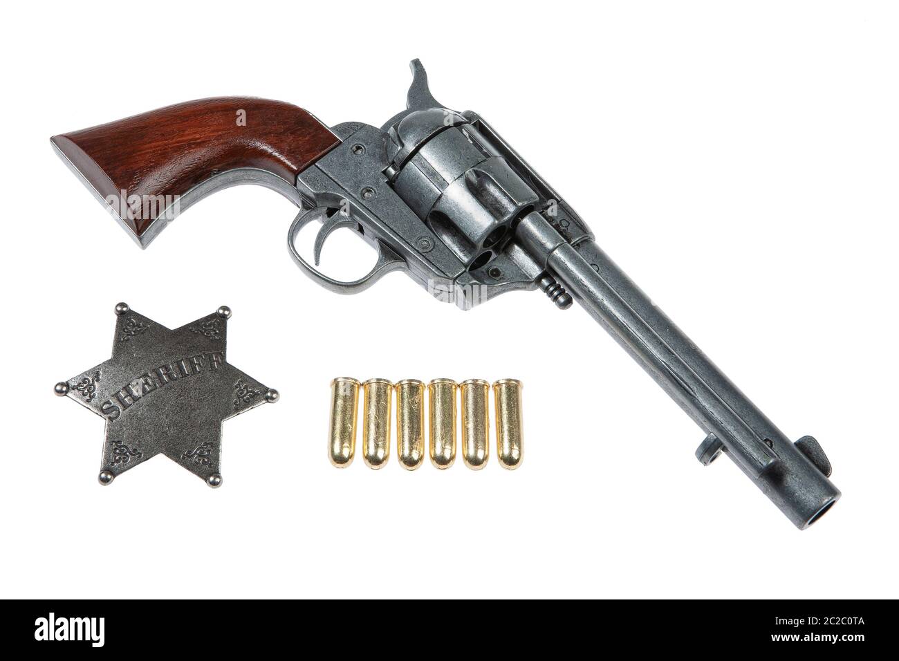 Old Revolver, Sheriff Star And Bullets Stock Photo - Alamy