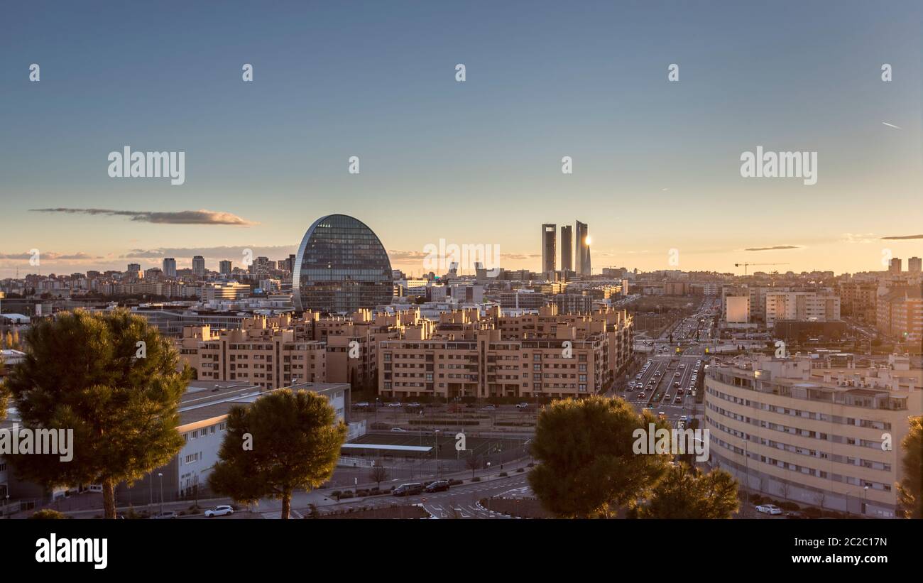 Madrid skyline at sunset in winter Stock Photo - Alamy