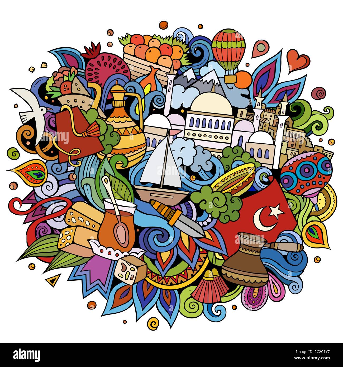 Turkey hand drawn cartoon doodles illustration. Funny travel design ...
