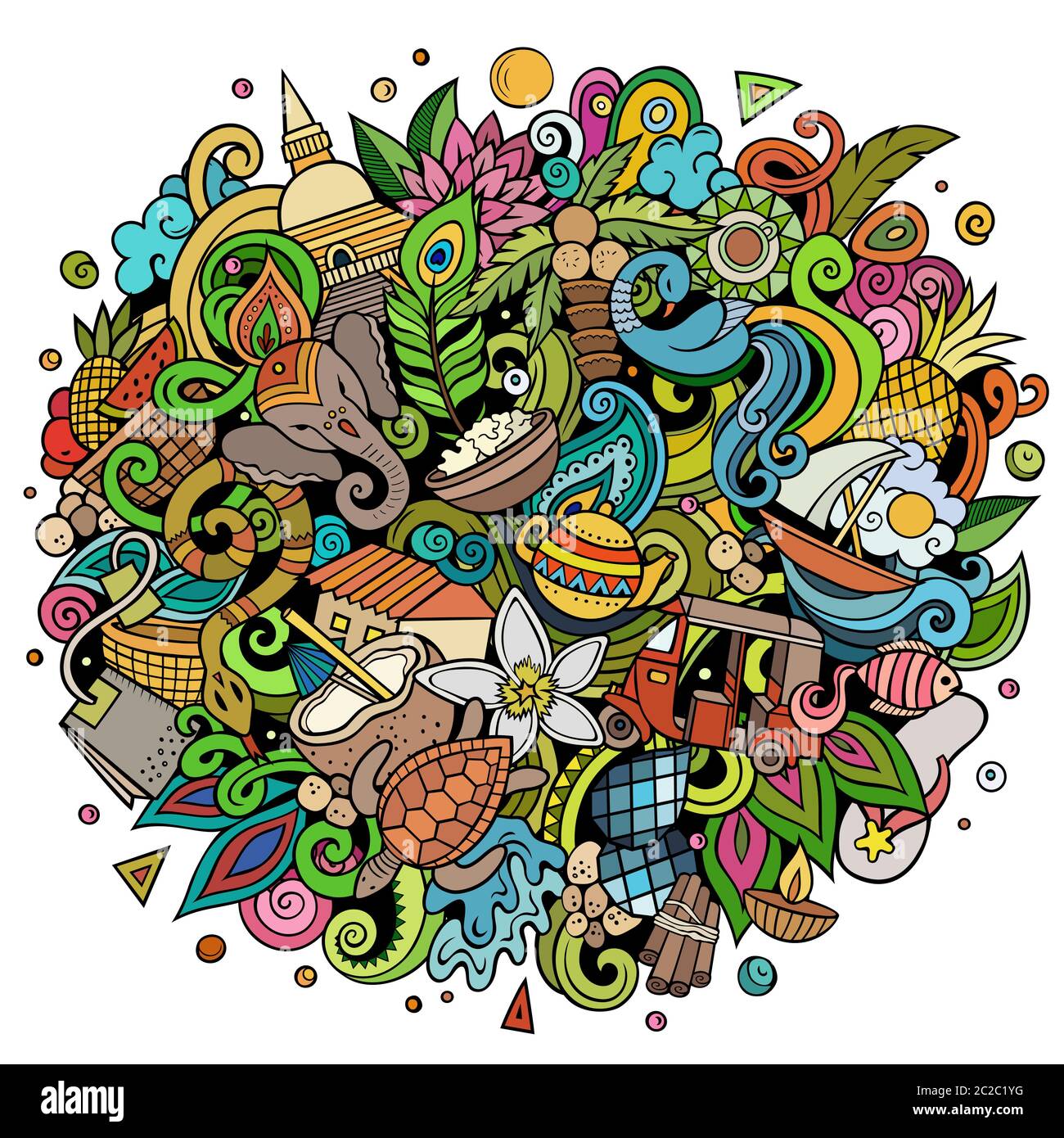 Sri Lanka hand drawn cartoon doodles illustration. Funny travel design ...