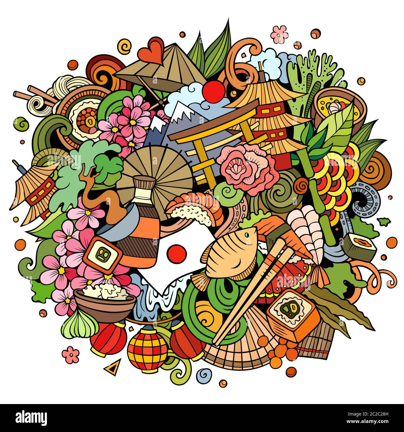 Japan hand drawn cartoon doodles illustration. Funny travel design ...