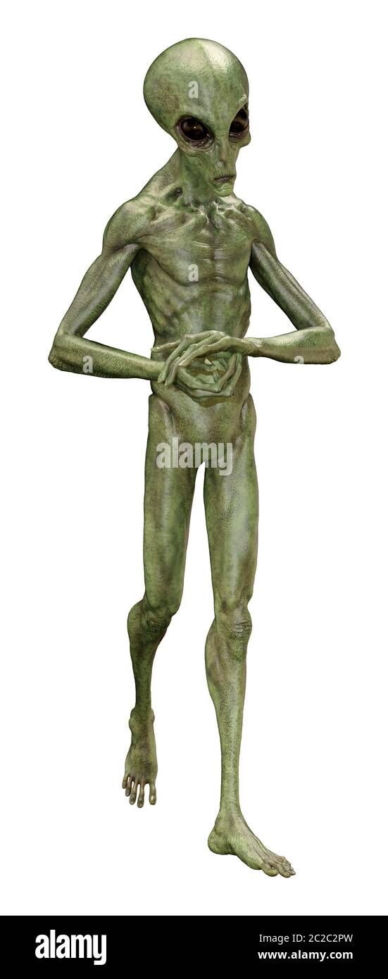 3D rendering of a green alien isolated on white background Stock Photo ...