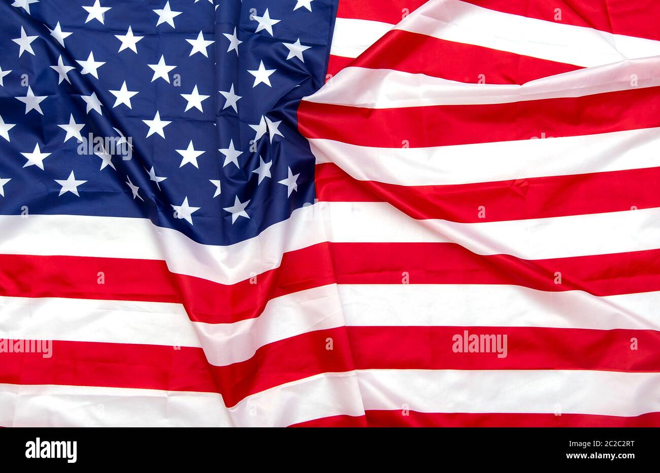 Natural fabric crumpled USA flag, rag American flag top view as texture ...