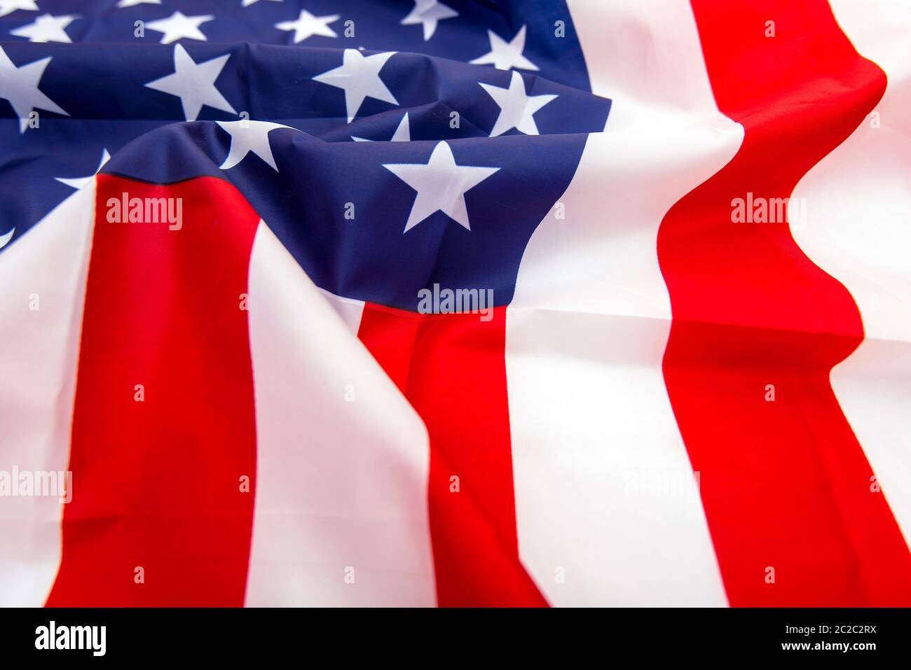 Natural fabric crumpled USA flag, rag American flag top view as texture ...