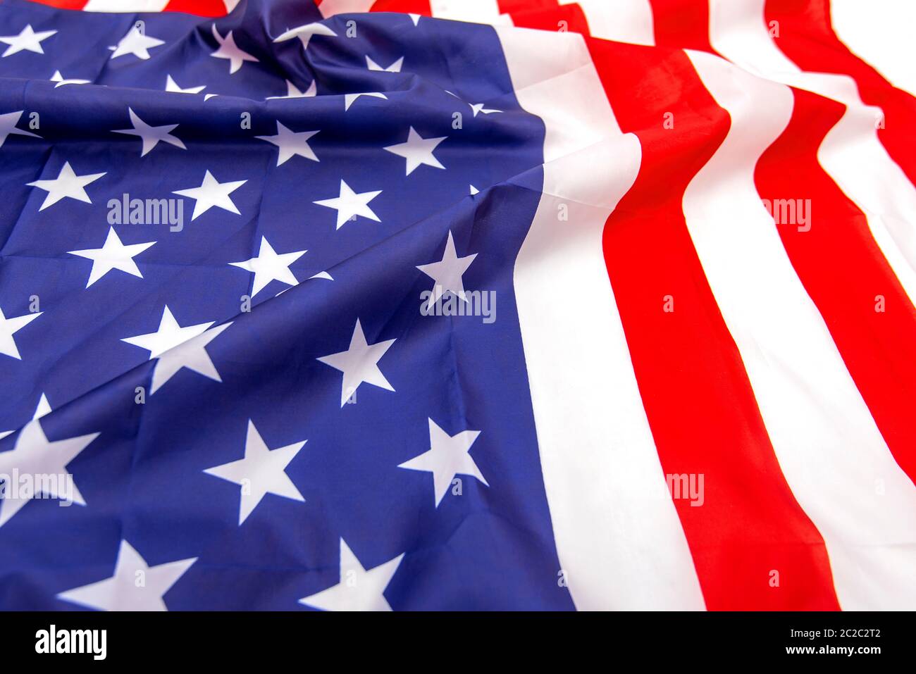 Natural fabric crumpled USA flag, rag American flag top view as texture ...
