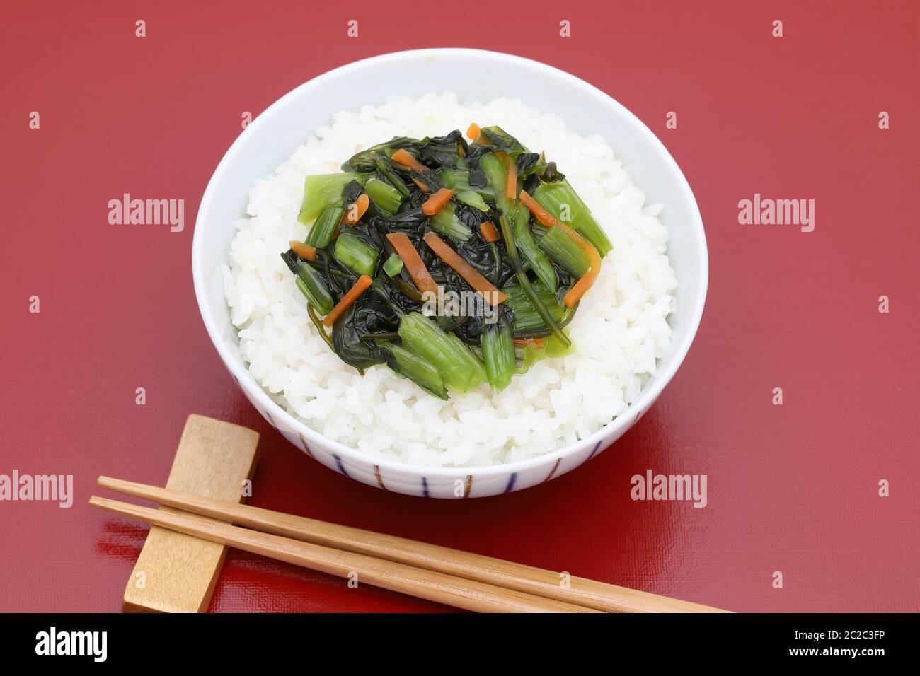 Japanese cooked white rice with nozawana vegetable Stock Photo - Alamy